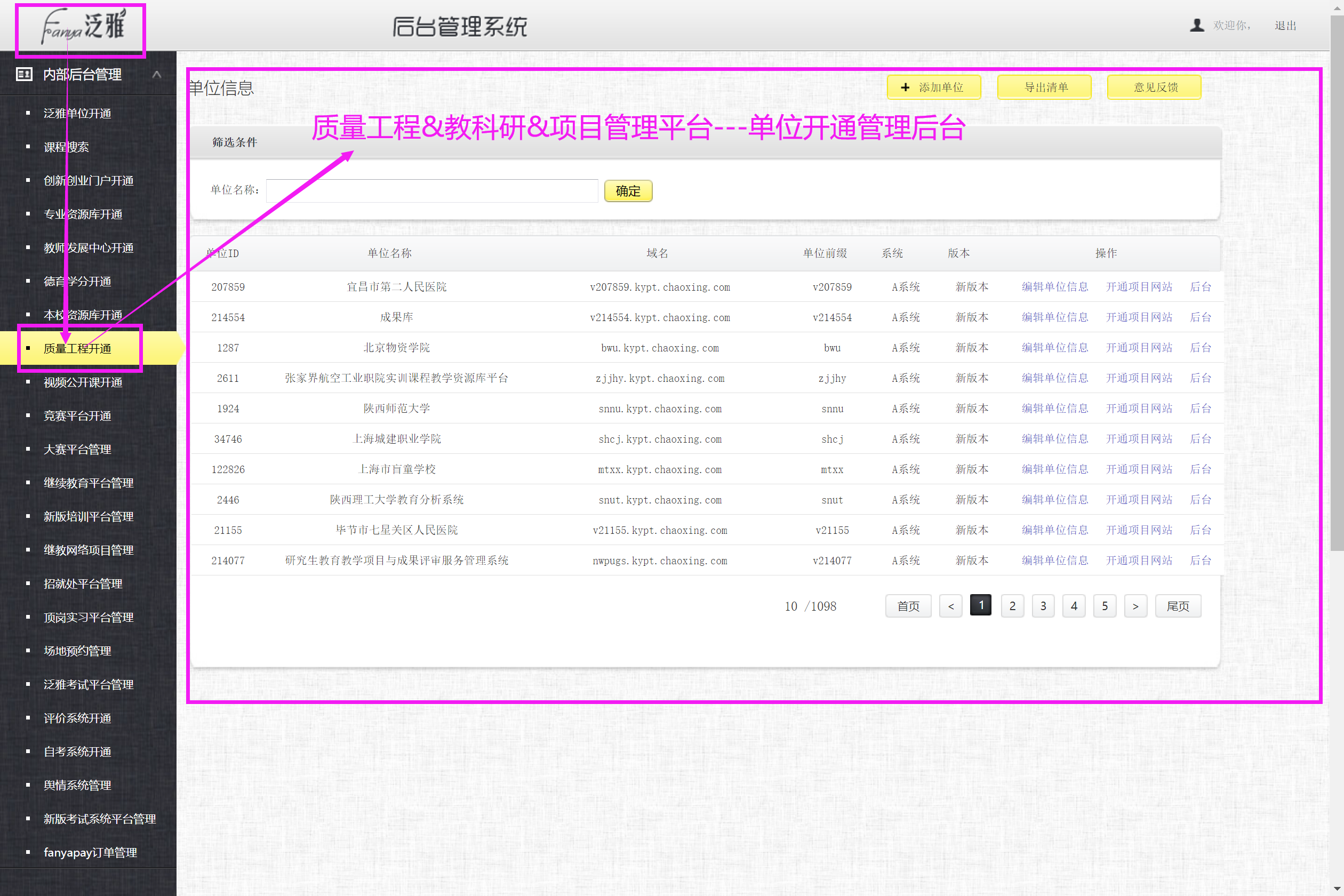 【配置项使用方法】---泛雅后台-质量工程开通-编辑单位信息